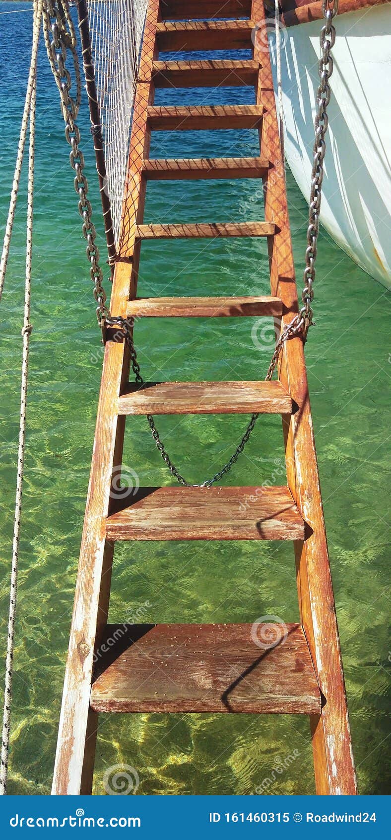 Wooden ship ladder stock image. Image of gulf, toroneos - 161460315