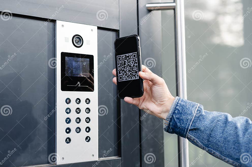 Smart Access: QR Codes for Modern High-rise Building Entry Stock Photo ...