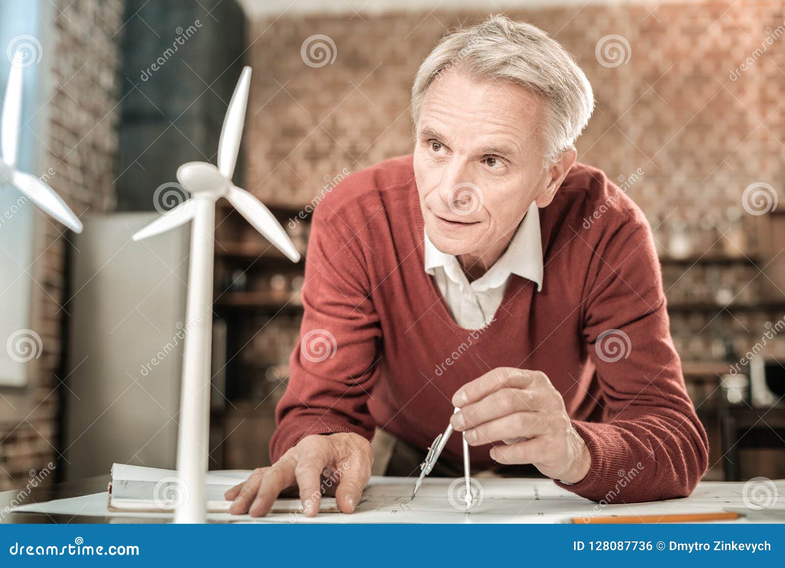 Smart Aged Man Doing a Drawing Stock Photo - Image of professional ...