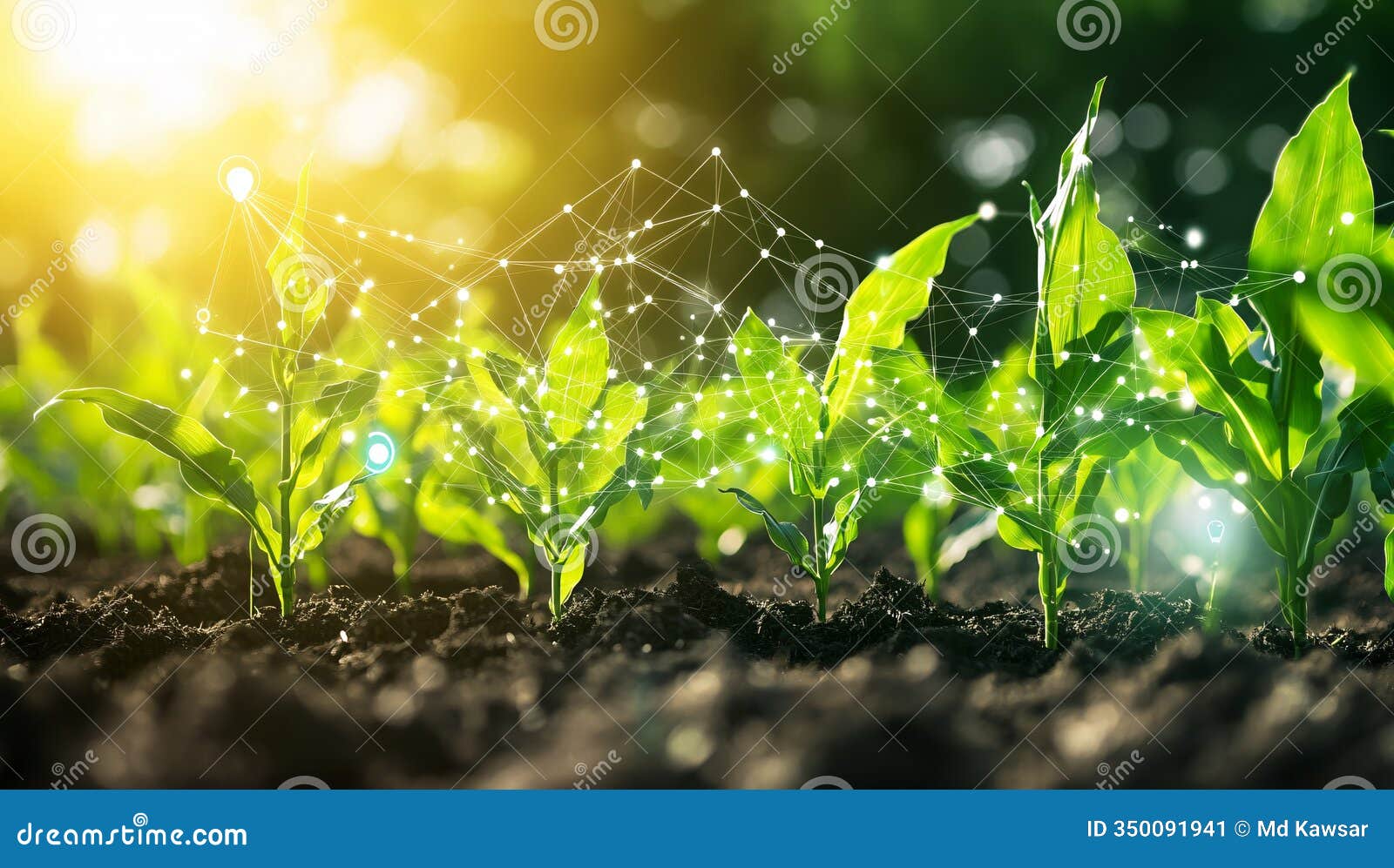 Smart Agriculture- Connected Corn Plants Growing High Quality Image ...