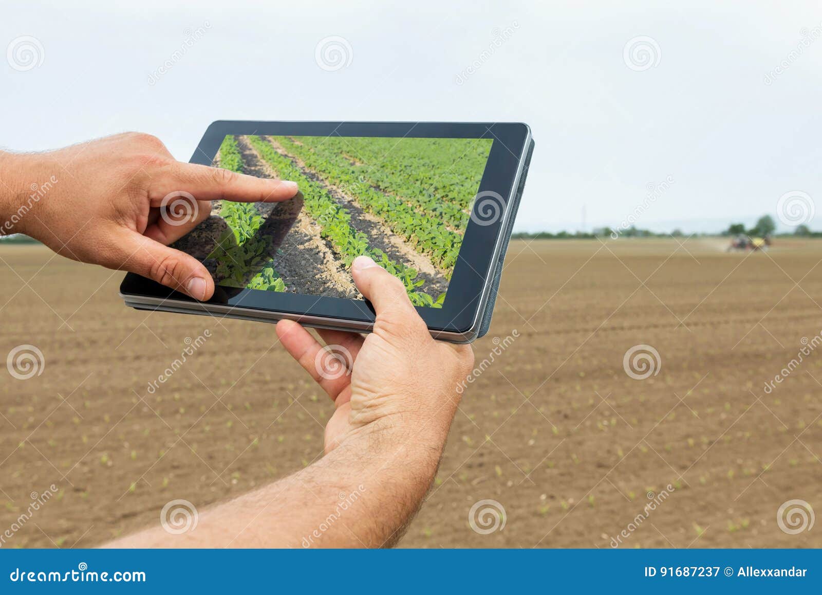 Smart Agriculture. Farmer Using Tablet Soy Planting. Modern Agriculture ...