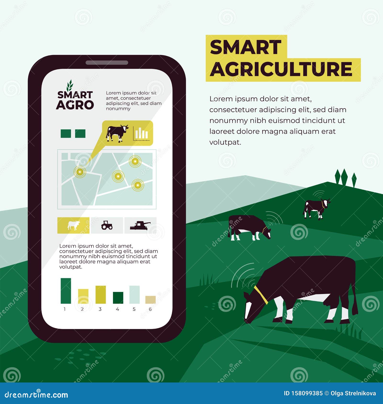 Smart Agriculture Flat Vector Illustrations Set. Hi-tech Autonomous ...