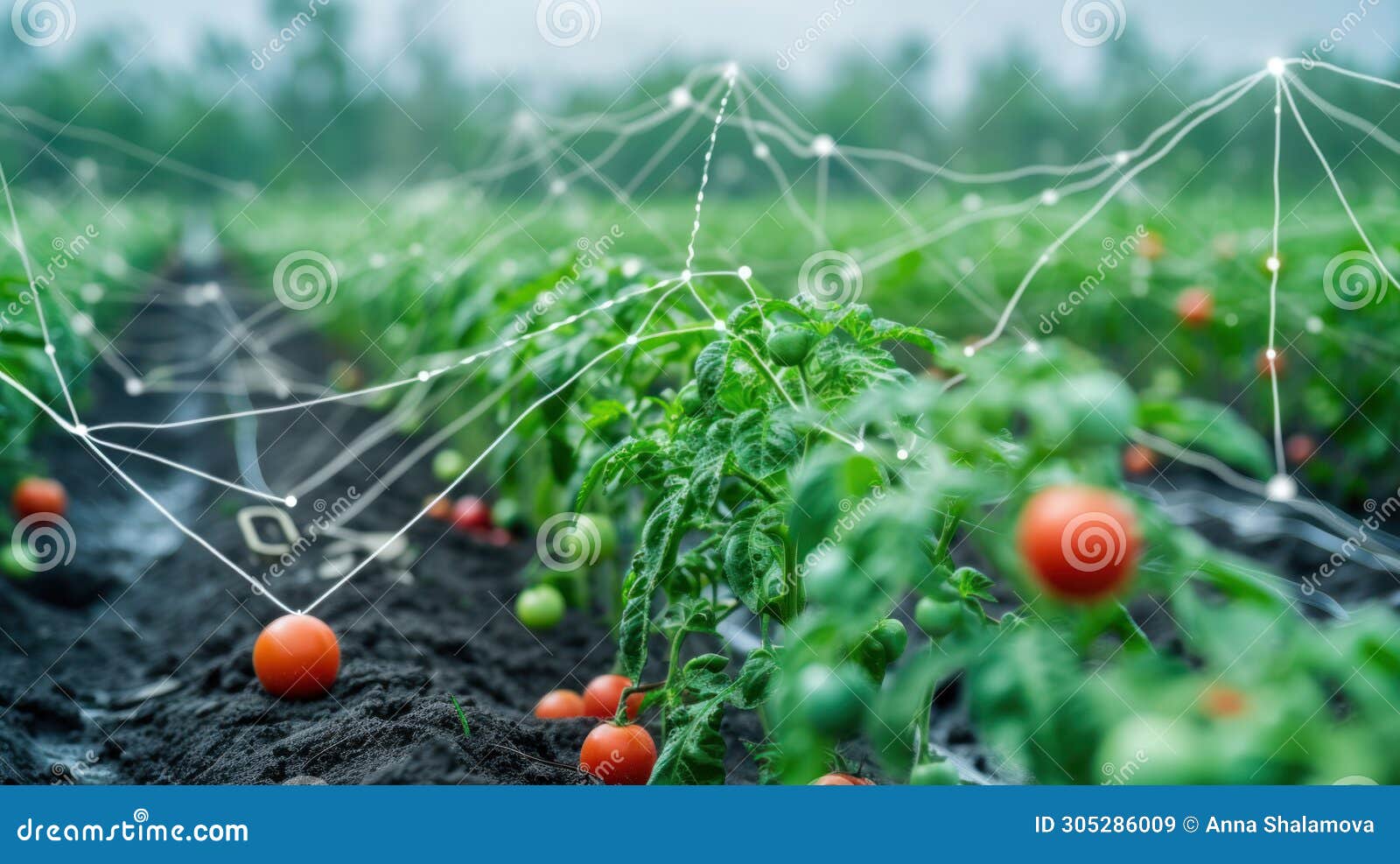 Smart Agriculture: Tomato Plants and Digital Network Overlay. Stock ...