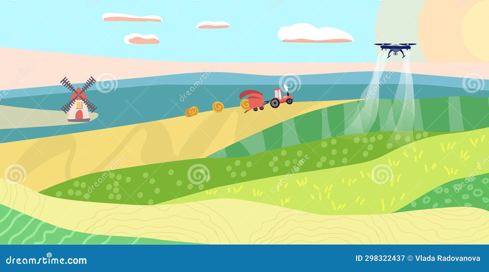 Smart Agro Concept, Background with Meadows and Fields Stock ...