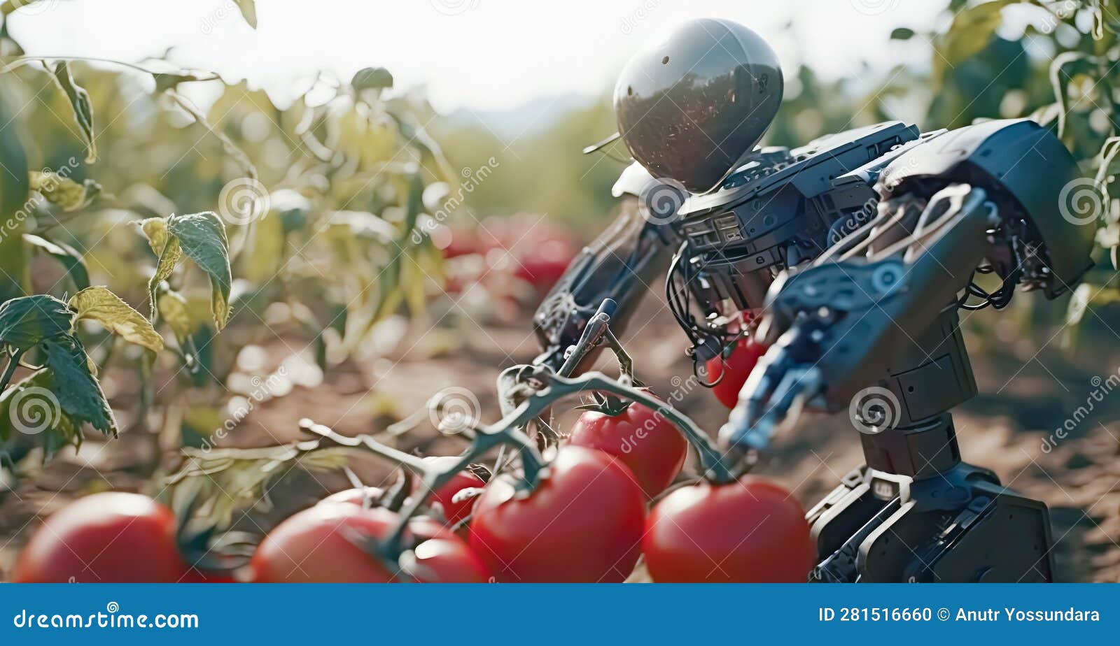 Smart AI Robot is Picking Up Tomatoes in a Tomatoes Agriculture Farm ...