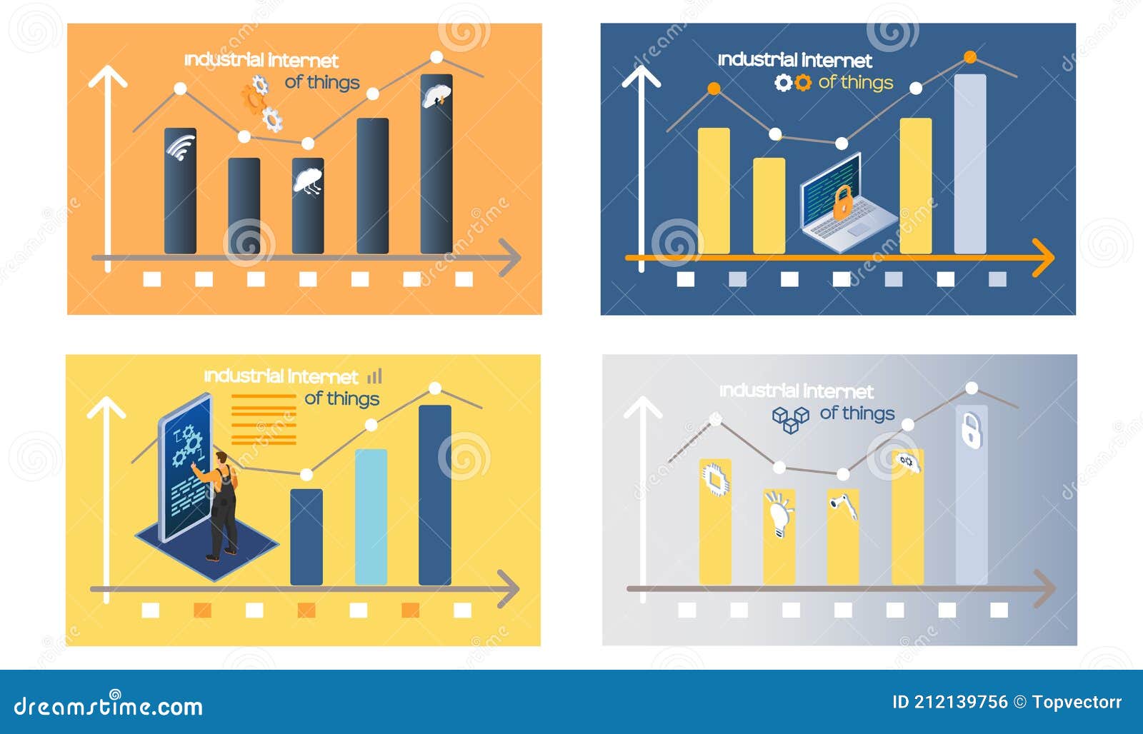 Smart Analytics Industrial Internet of Things. Set of Four Diagrams ...