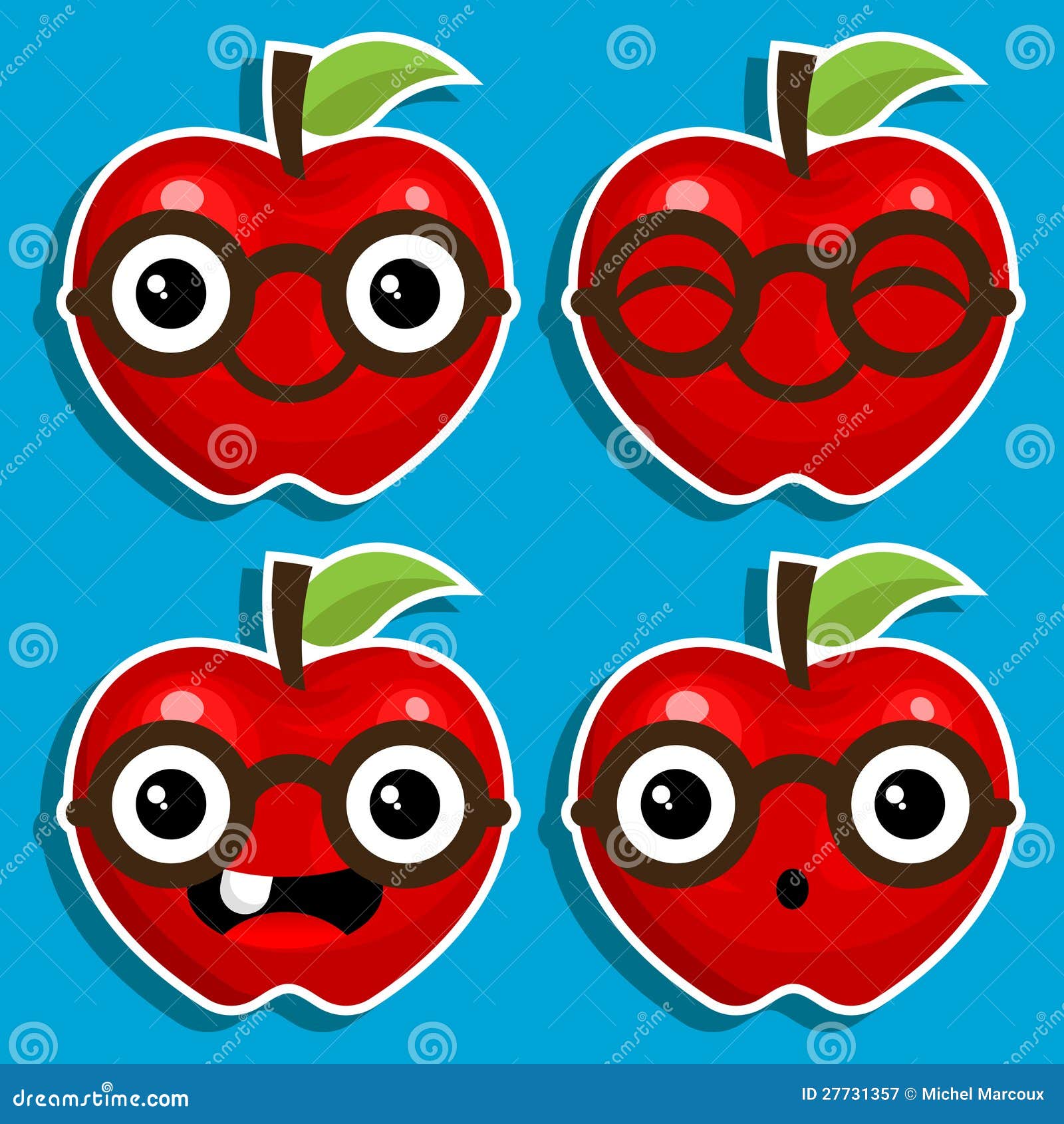 Smart Apples with Eyeglasses Stock Vector - Illustration of mascot ...