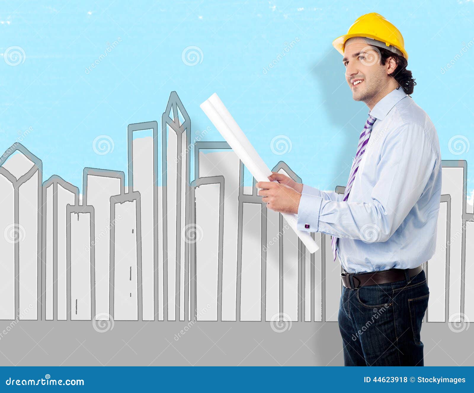 Smart Architect Holding Blueprint Map Stock Photo - Image of builder ...