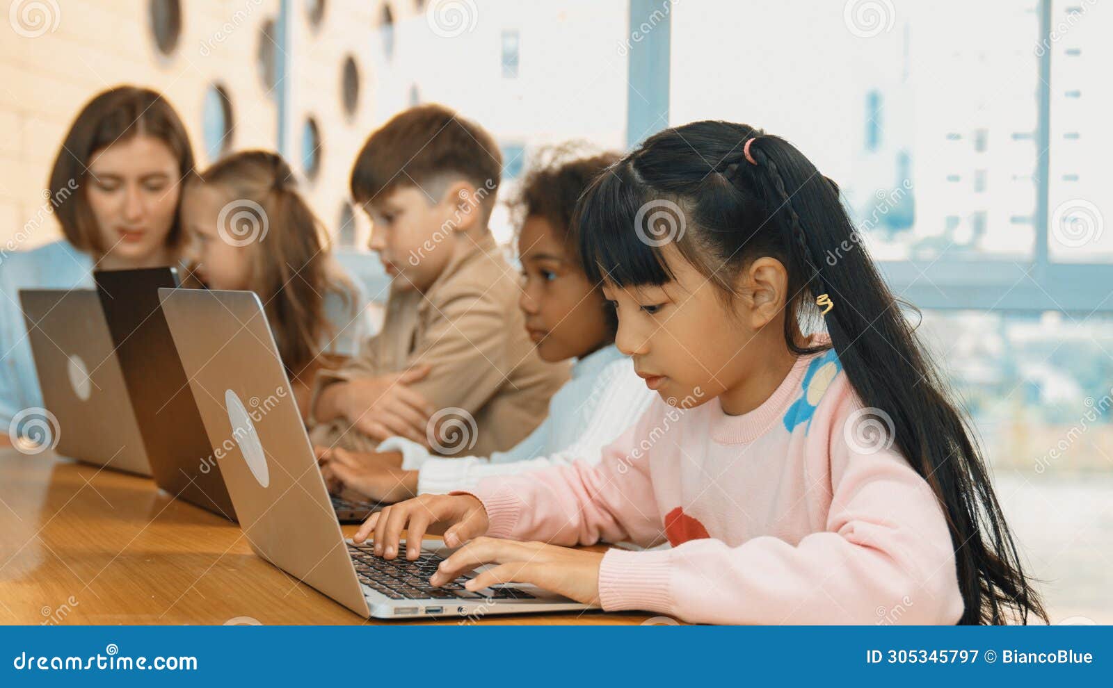 Girl Working on Laptop and Turn Head To Doing Ok or Okay at Camera ...