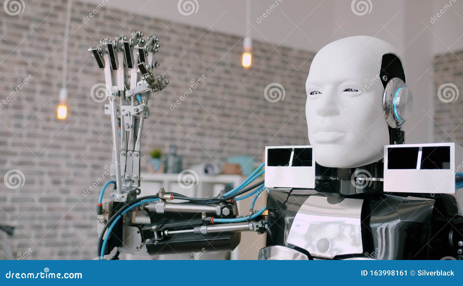 Smart Automated Robot Moving Hand Making Fist in Office during Test by ...