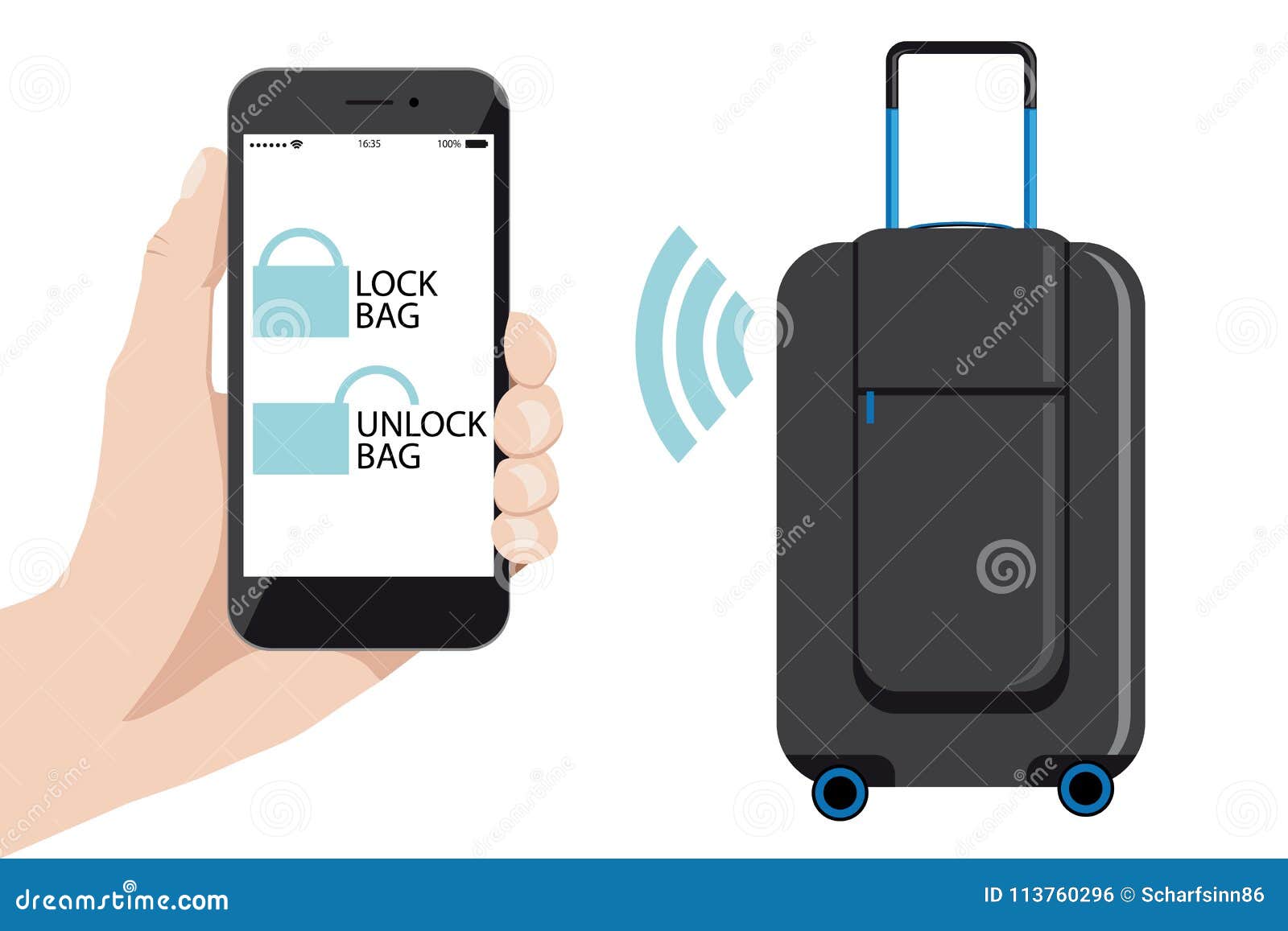Smart Baggage with Wireless Control Stock Vector - Illustration of ...
