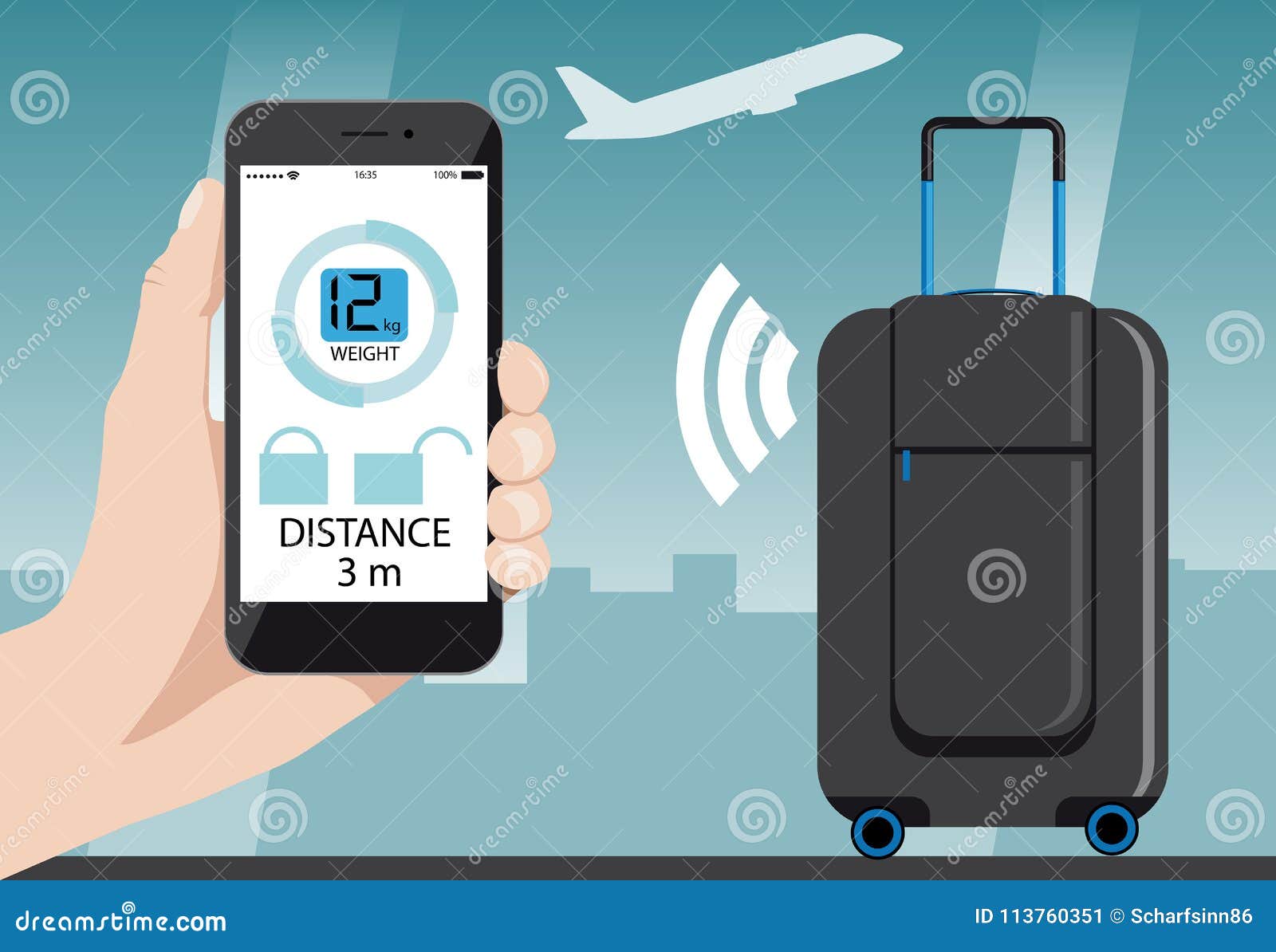 Smart Baggage with Wireless Control Stock Vector - Illustration of ...