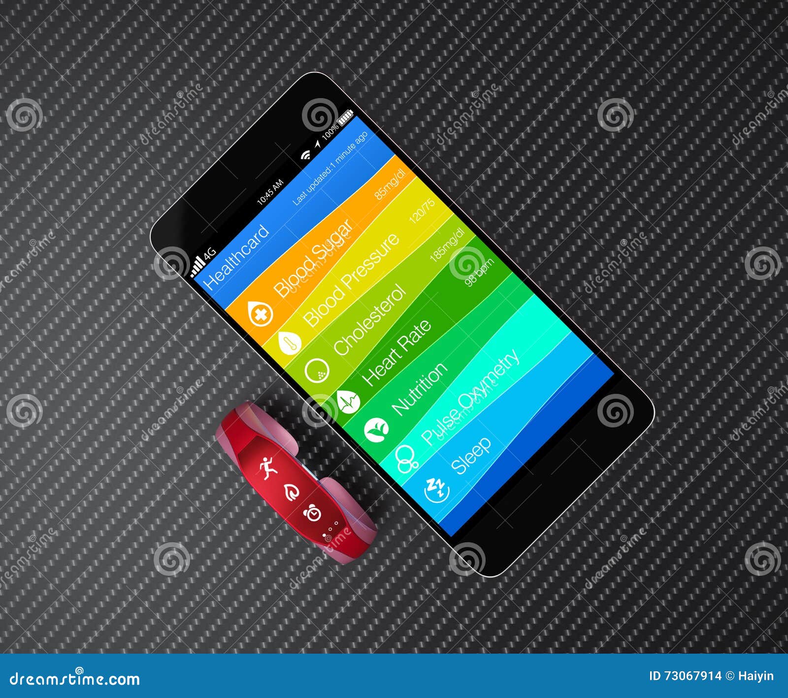 Smart Band and Smartphone on a Carbon Texture Surface Stock ...