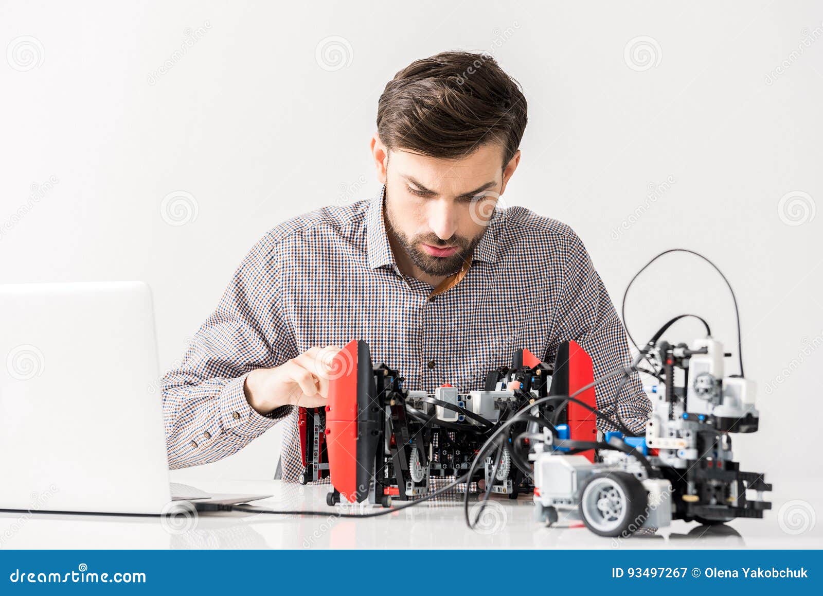 Smart Bearded Engineer Working with Gadget Stock Image - Image of ...