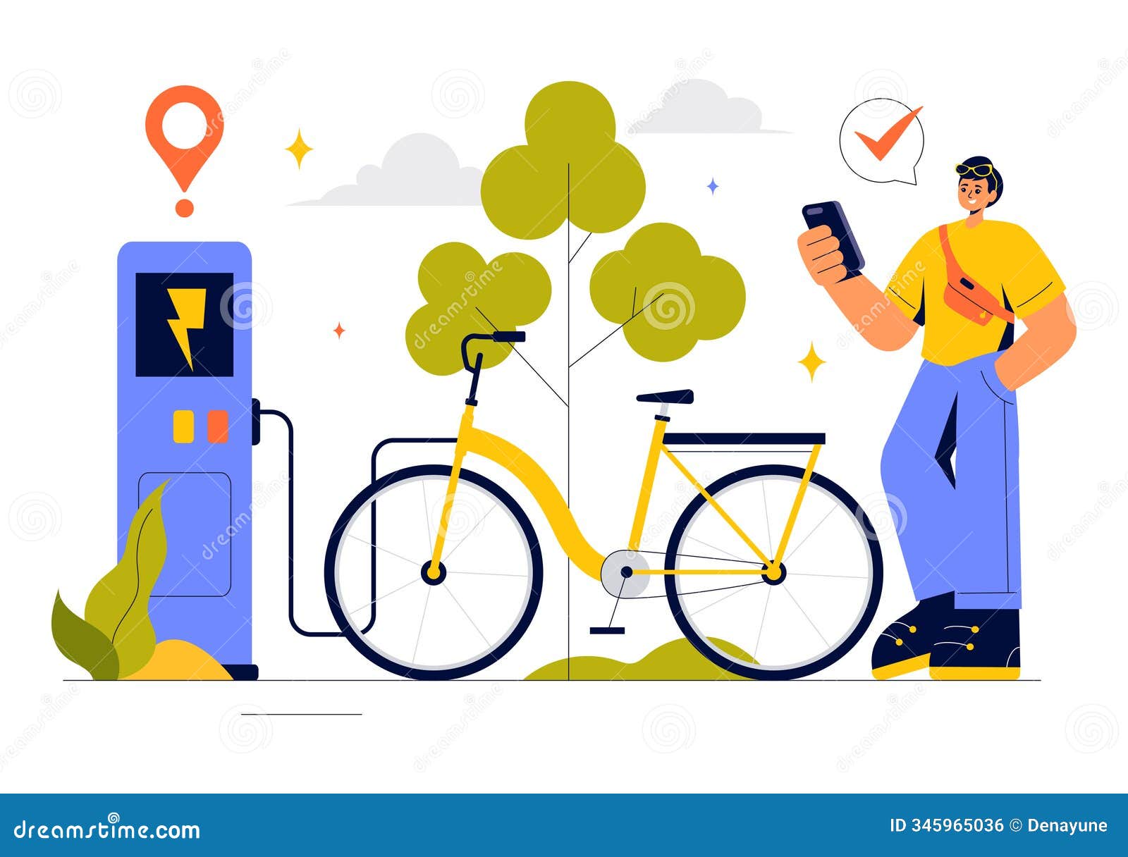 Smart Bike Vector Illustration Featuring A Navigation App With A Map ...