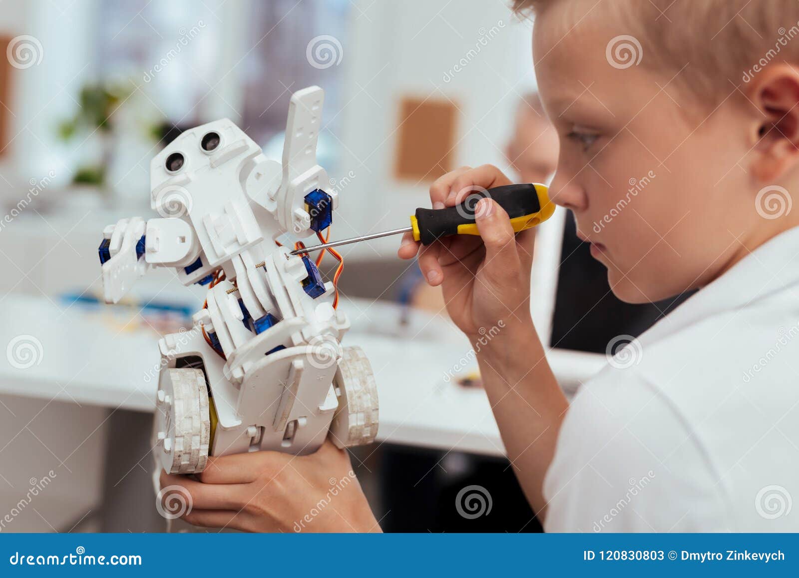 Smart Blonde Boy Being Interested in Technology Stock Image - Image of ...