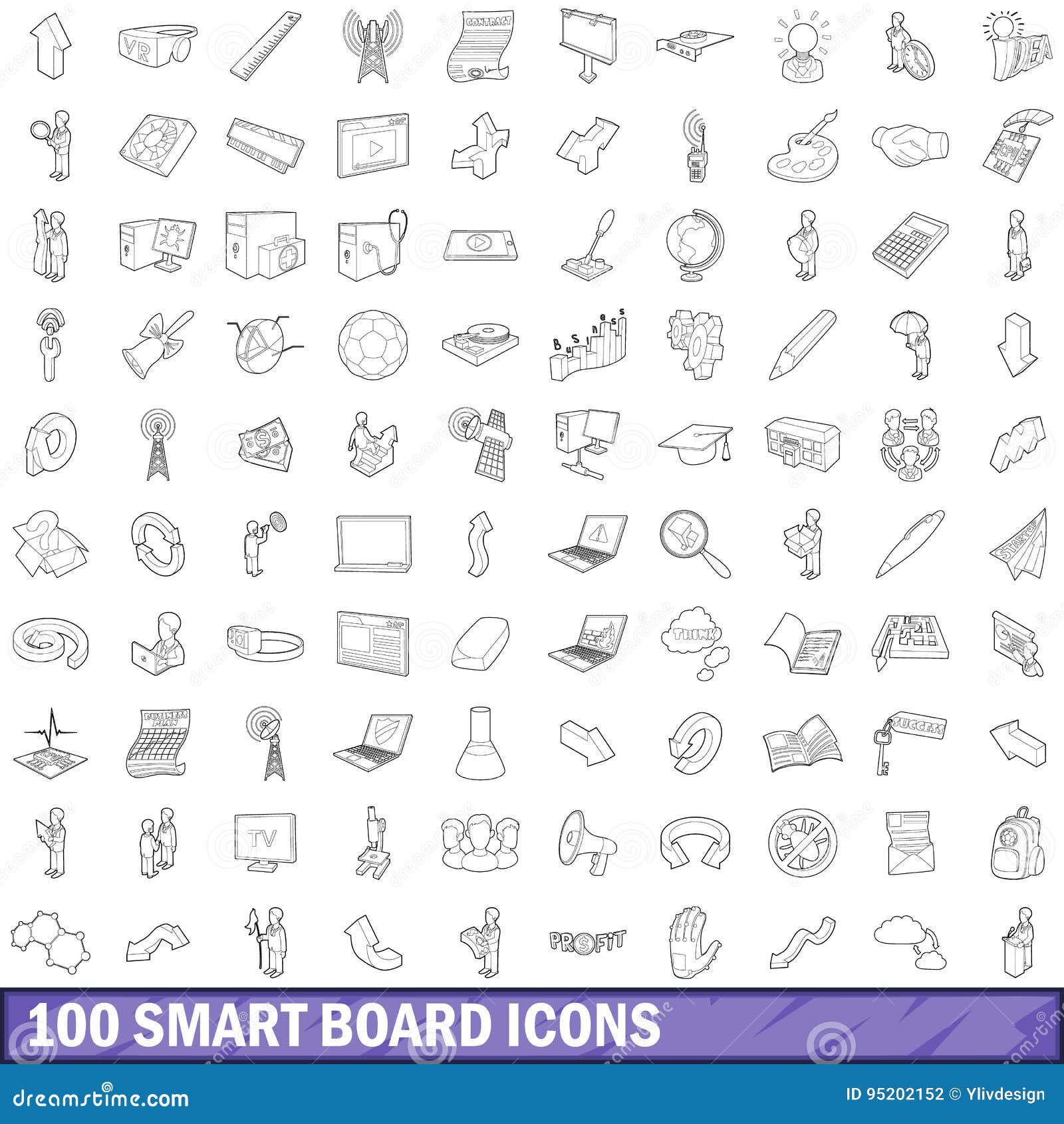 100 Smart Board Icons Set, Outline Style Stock Vector - Illustration of ...
