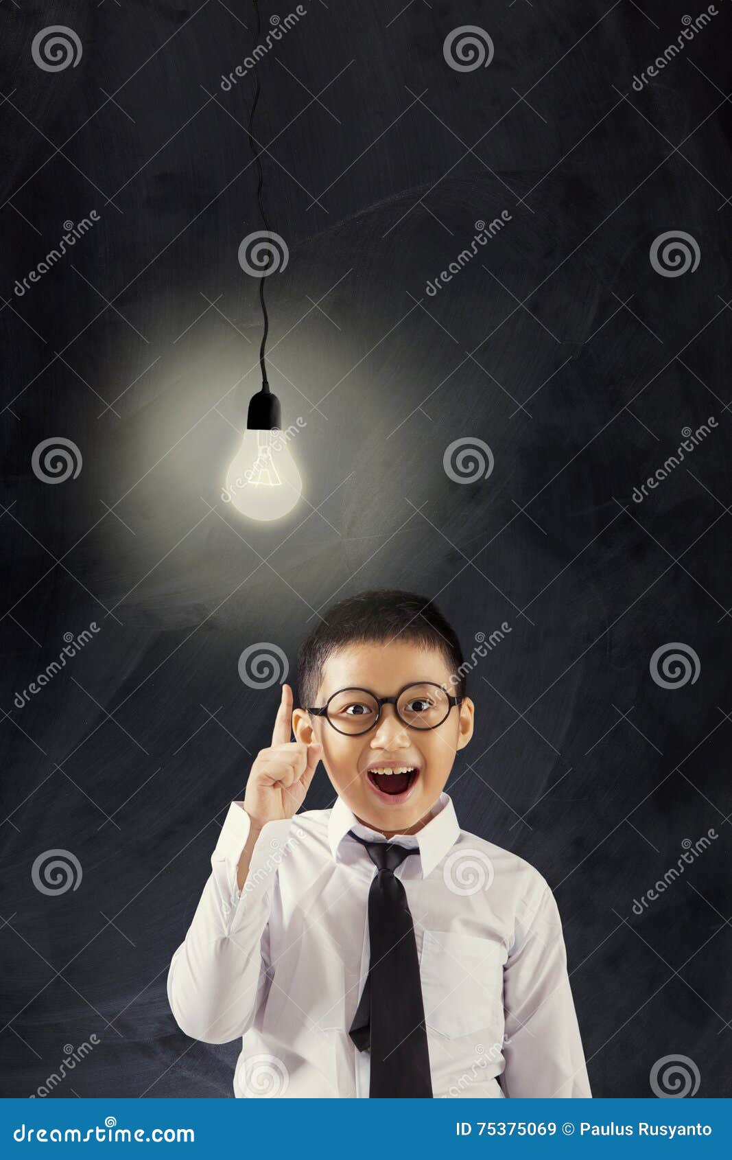 Smart Boy with Bright Light Bulb Stock Image - Image of hispanic, light ...