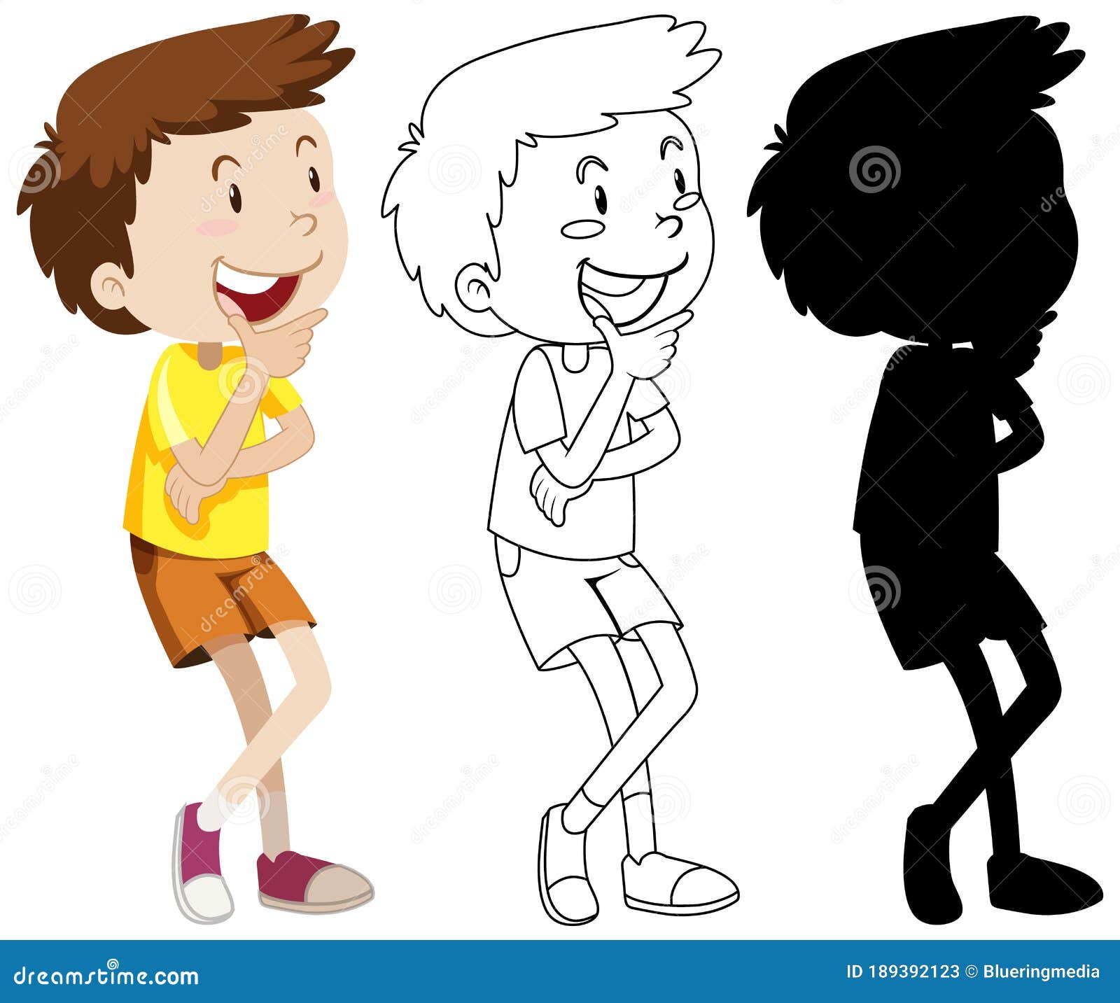 Smart Boy in Colour and Outline and Silhouette Stock Vector ...
