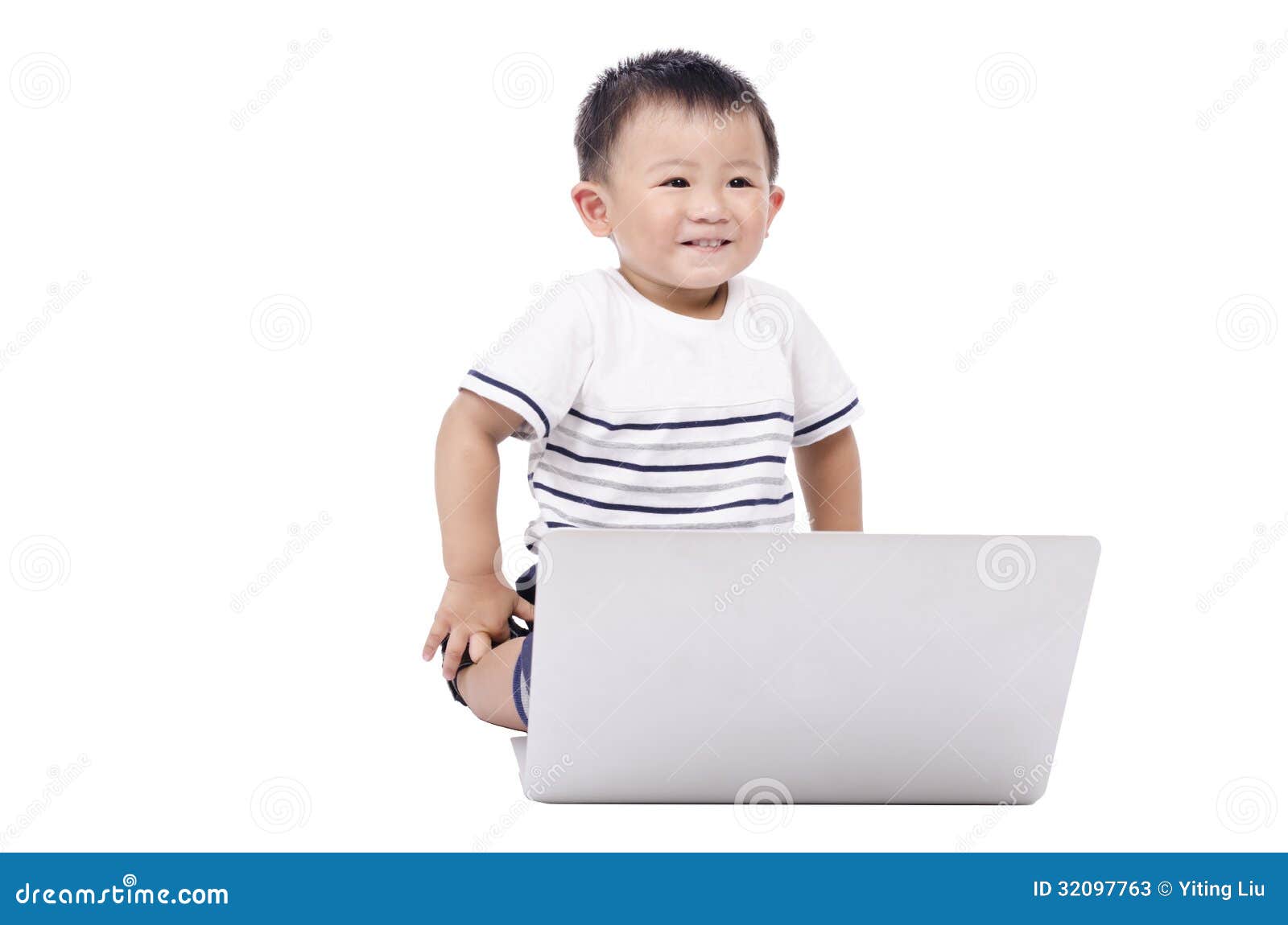Smart boy with a computer stock image. Image of online - 32097763