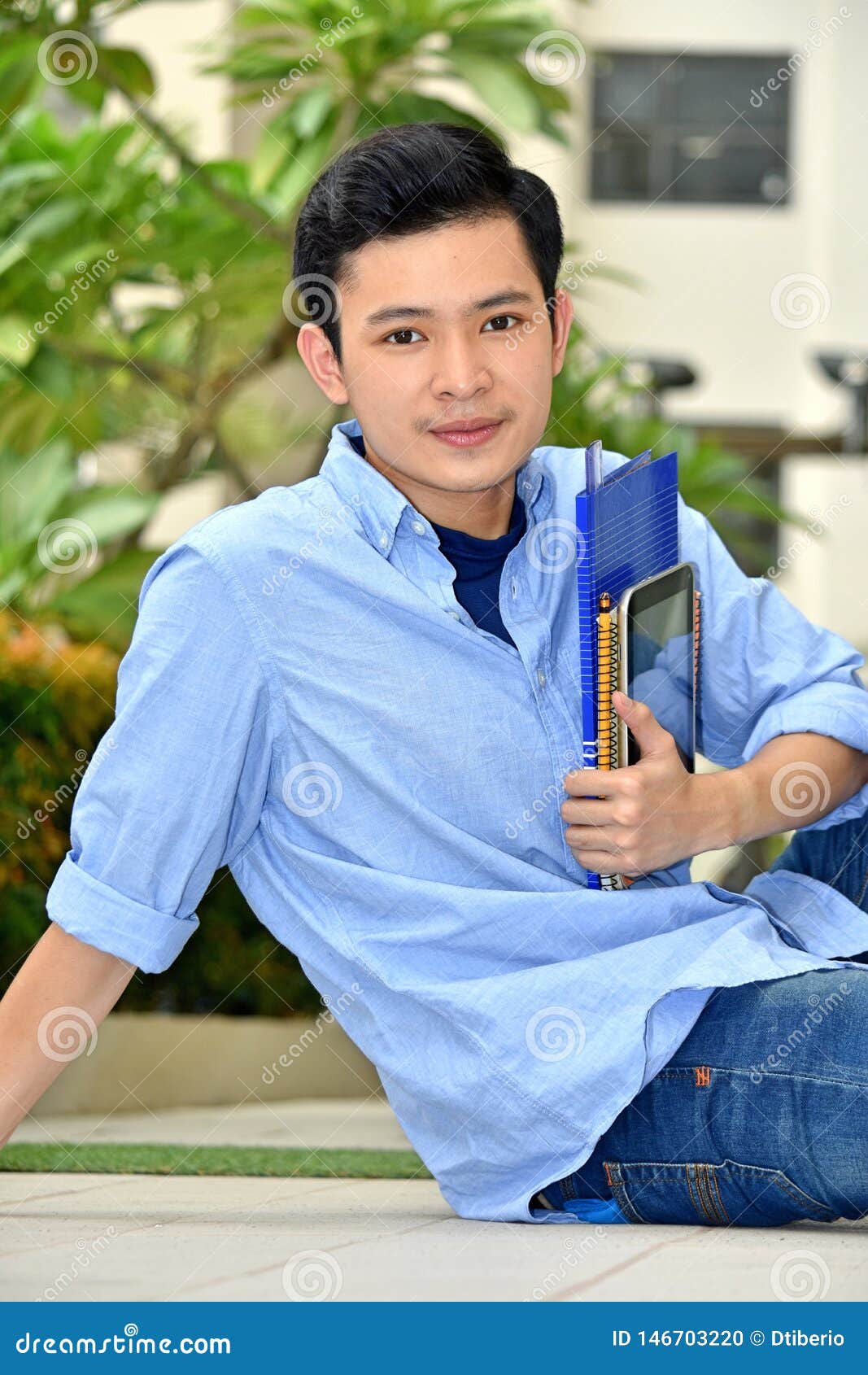 Smart Boy Student Sitting on Campus Stock Photo - Image of wisdom ...
