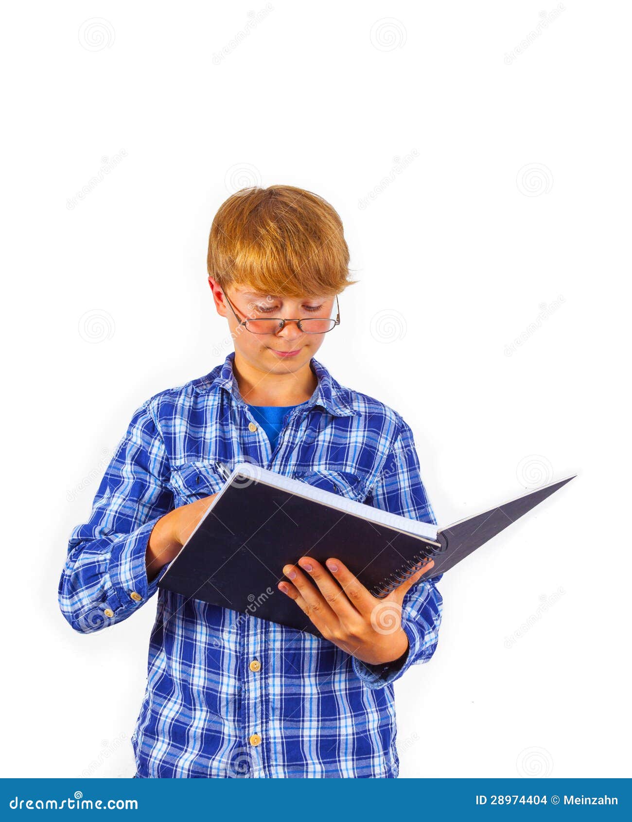 Smart Boy Wearing Glasses is Reading in a Book Stock Photo - Image of ...