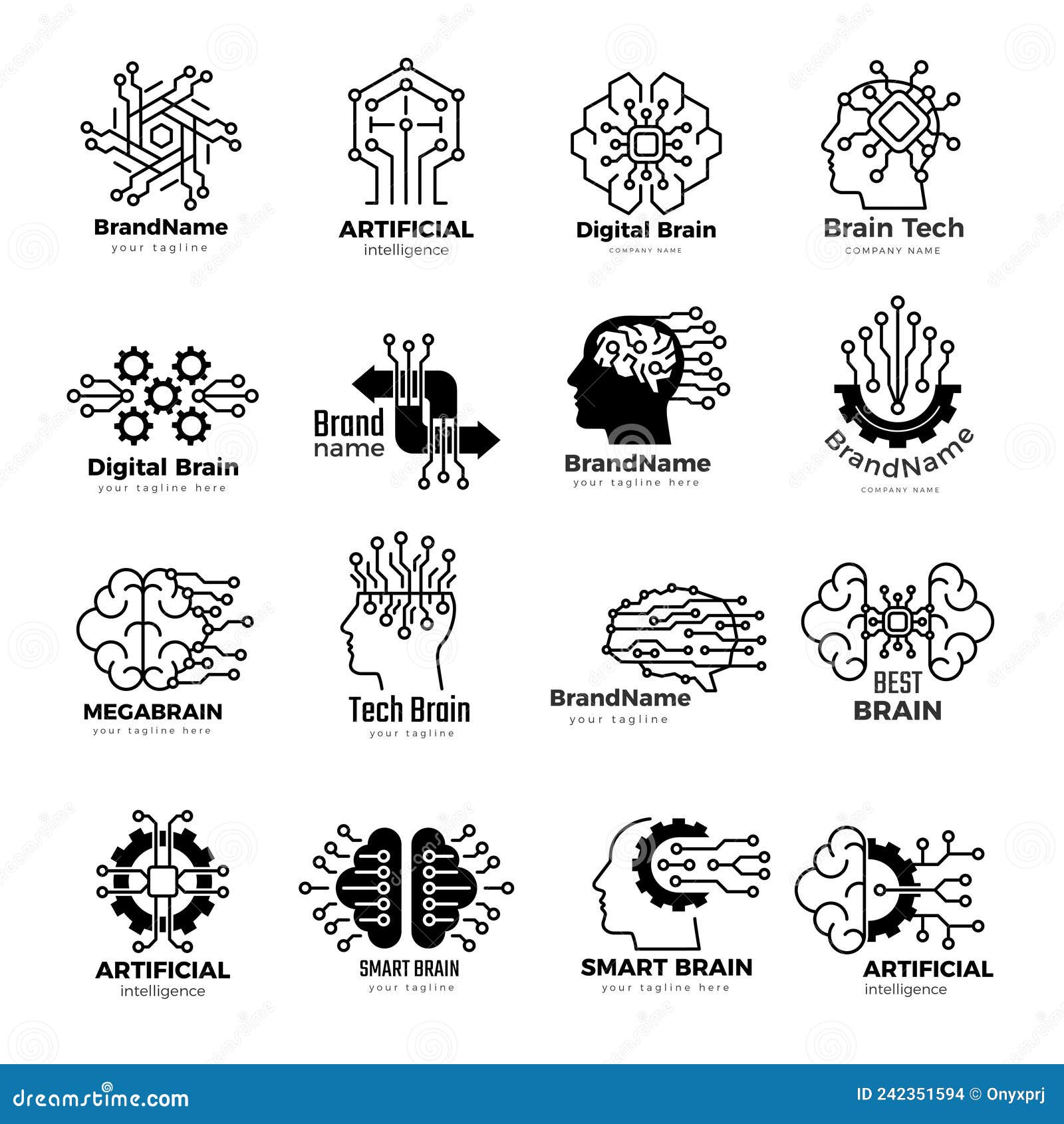 Smart Brain Logo. Intelligence Mains Dots Digitize Symbols Robot and ...