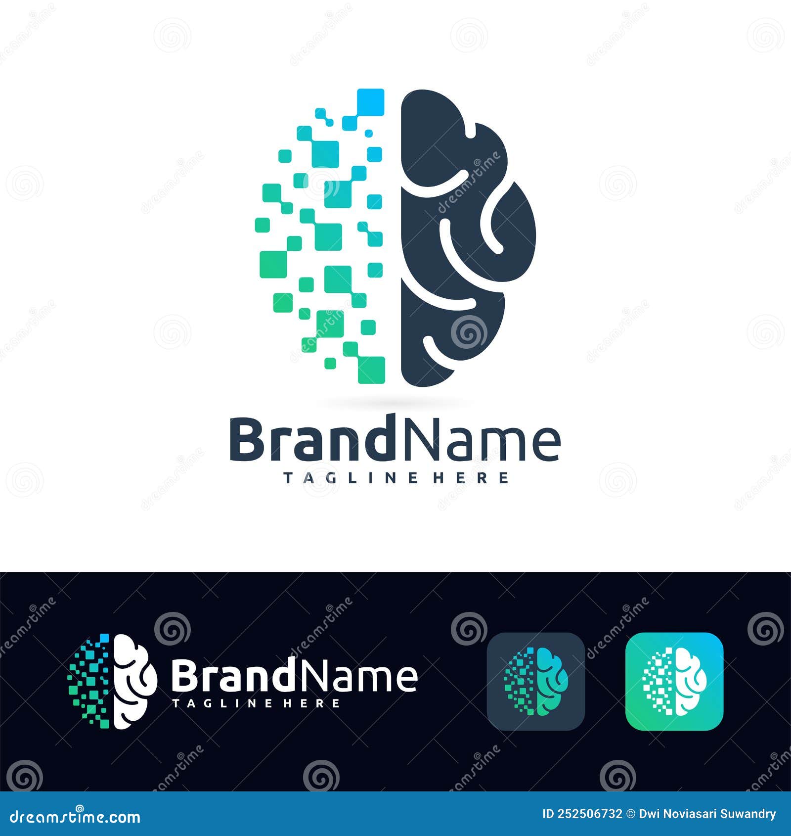 Brain Technology Logo with Pixels Sign Concept Stock Vector ...