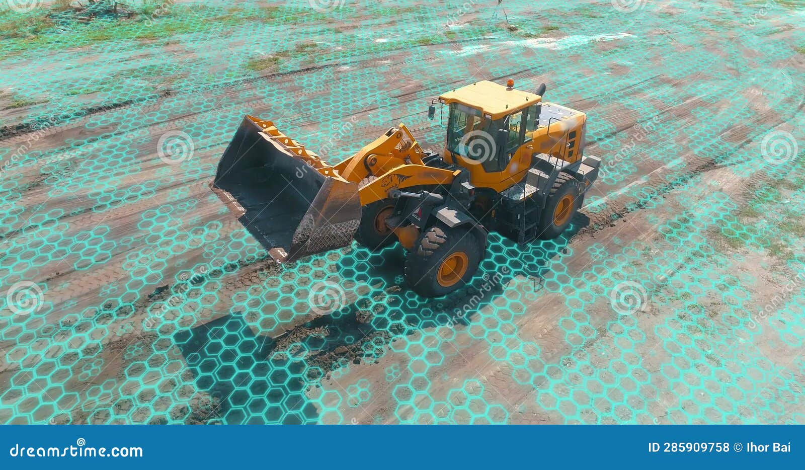 Smart Building Concept. Smart Bulldozer at the Construction Site ...