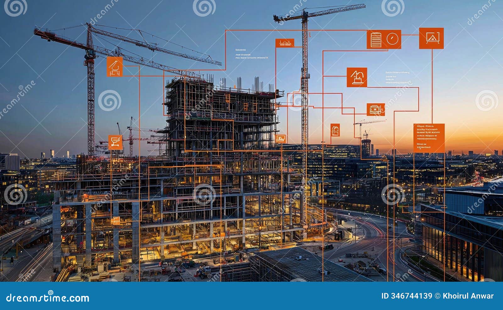 Smart Building Construction with Digital Network Stock Illustration ...
