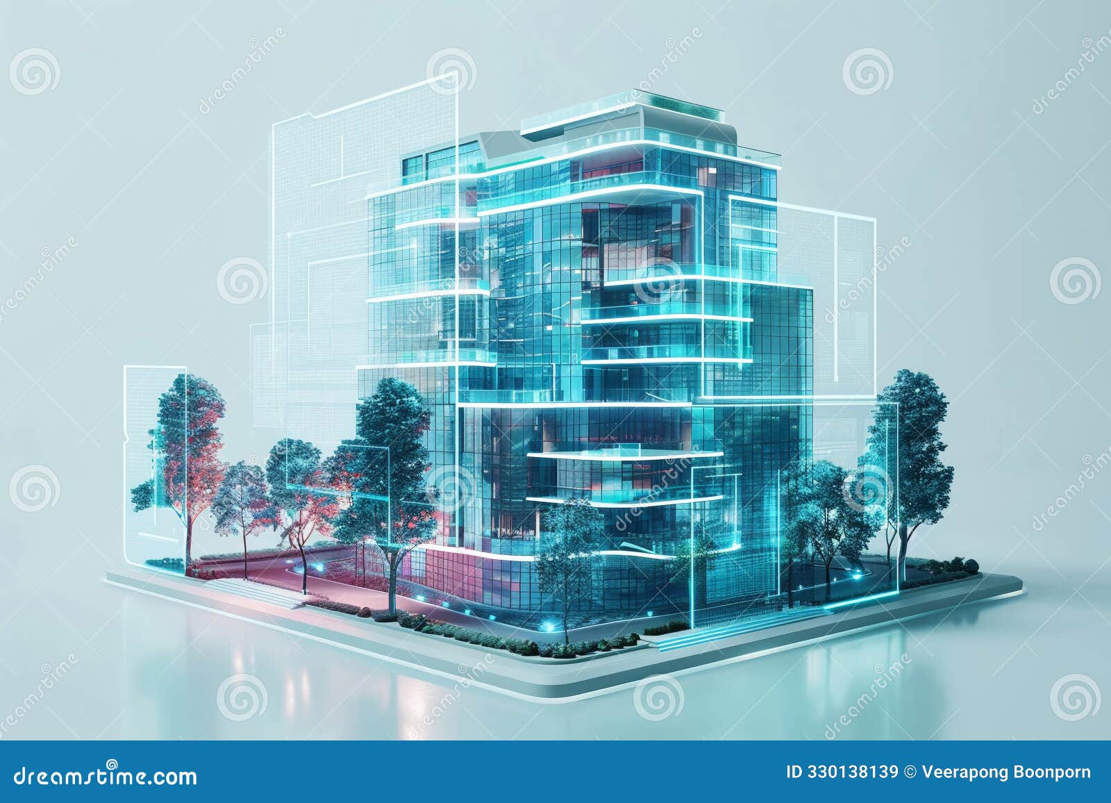 Smart Building Management Through Augmented Reality, Isolated On Plain ...