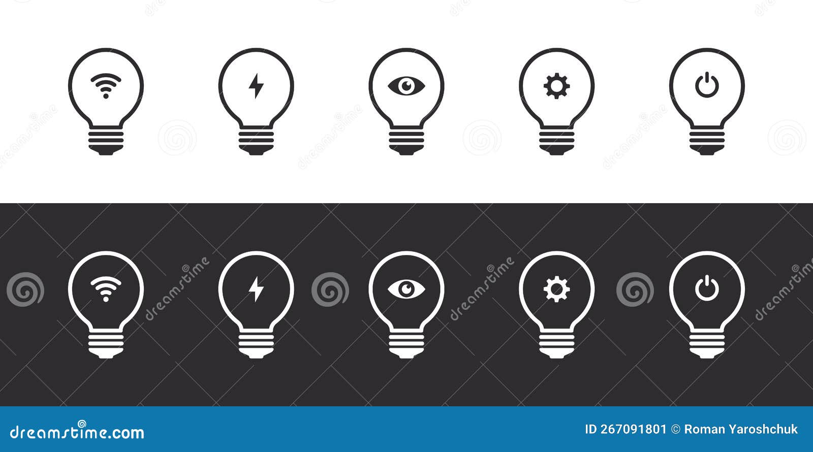 Smart Bulb Icons. LED Bulbs with Wireless Remote. Smart Home Icons ...