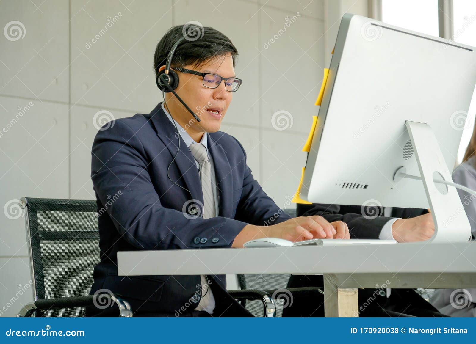 Smart Business Man Work As Operator or Call Center of the Company and ...