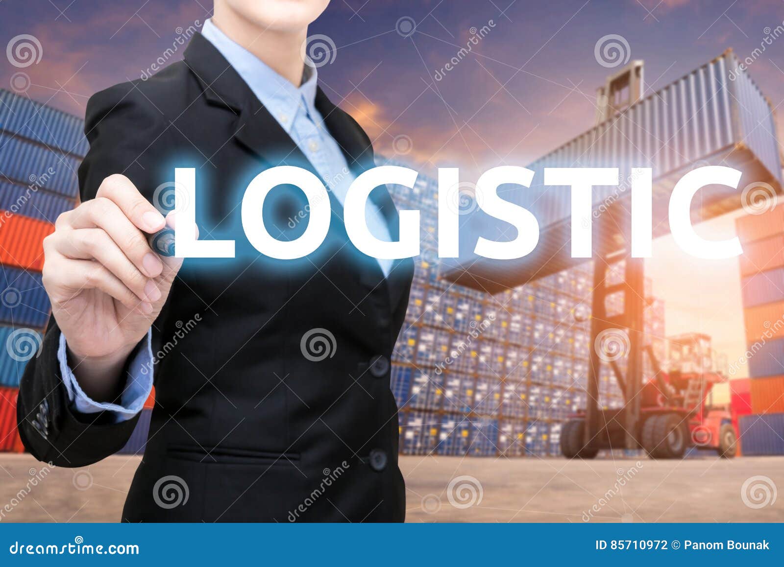 Smart Business Woman is Writing Logistic Word Stock Photo - Image of ...