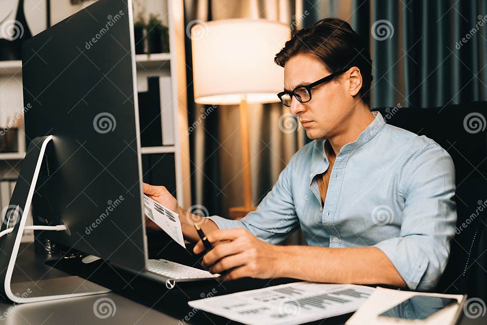 Smart Businessman Analyzing Business Paragraph Marketing Analysis ...