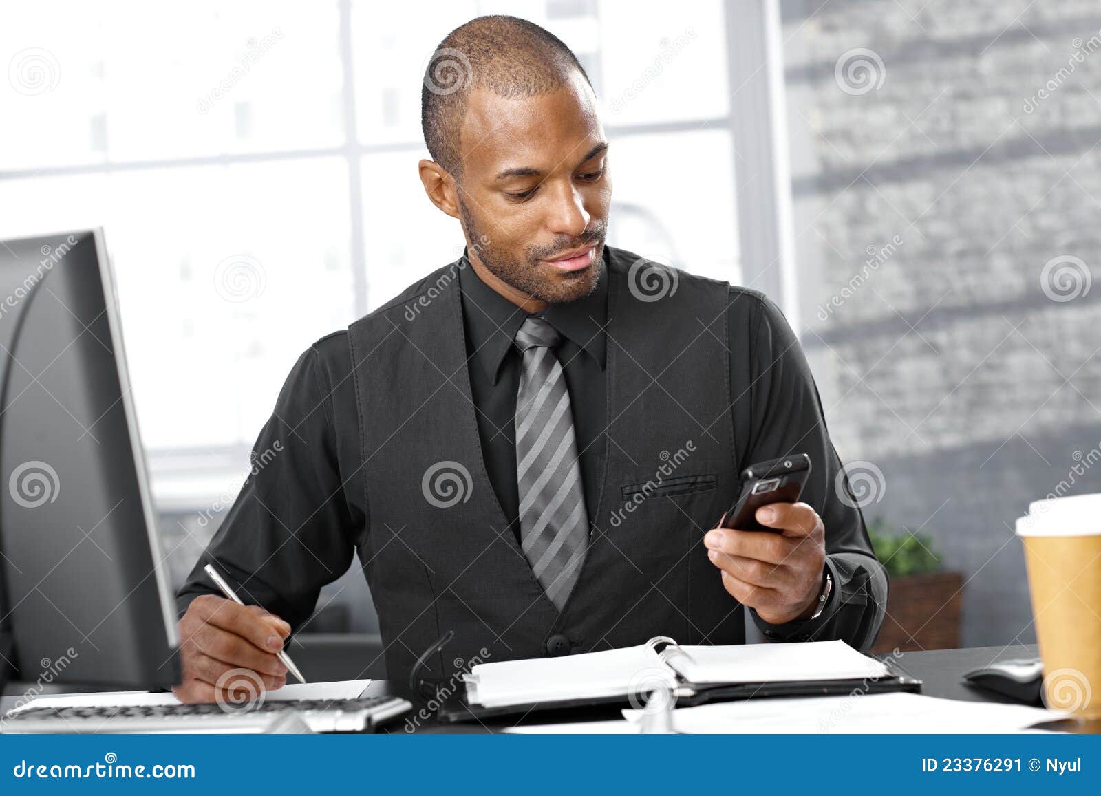 Smart Businessman Busy Working Stock Image - Image of color, black ...