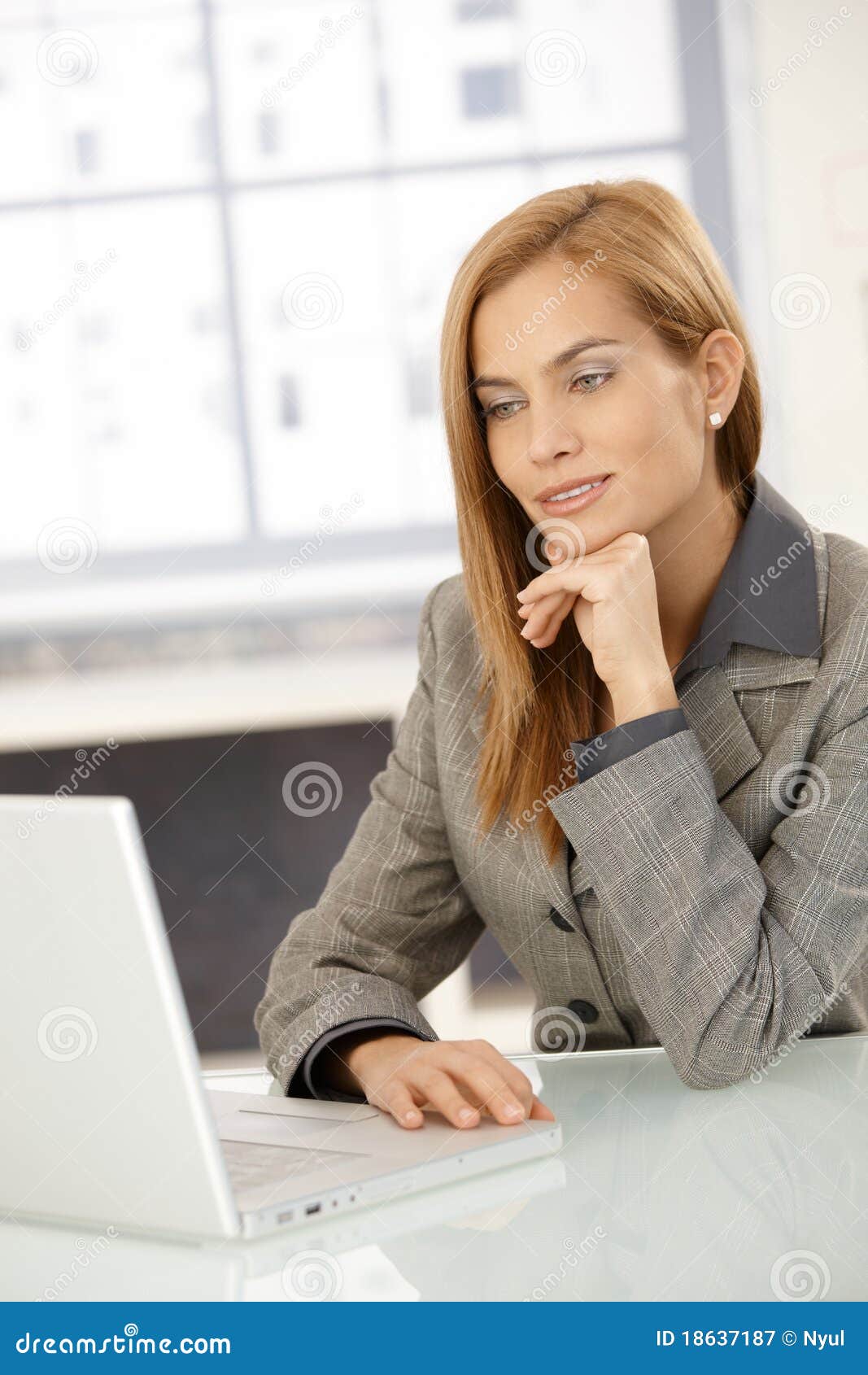 Smart Businesswoman Working on Computer Stock Image - Image of blond ...