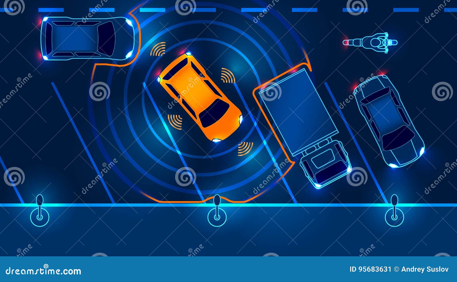 Smart Car is Automatically Parked Stock Vector - Illustration of ...