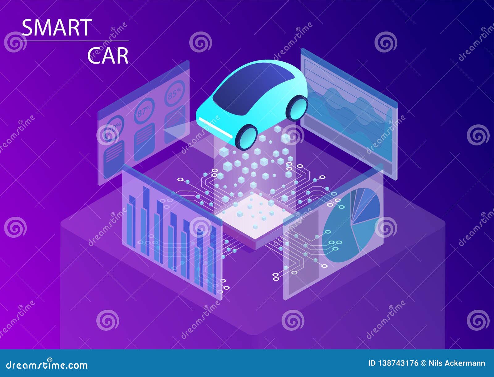 Smart Car and Autonomous Driving Concept. 3d Isometric Vector ...
