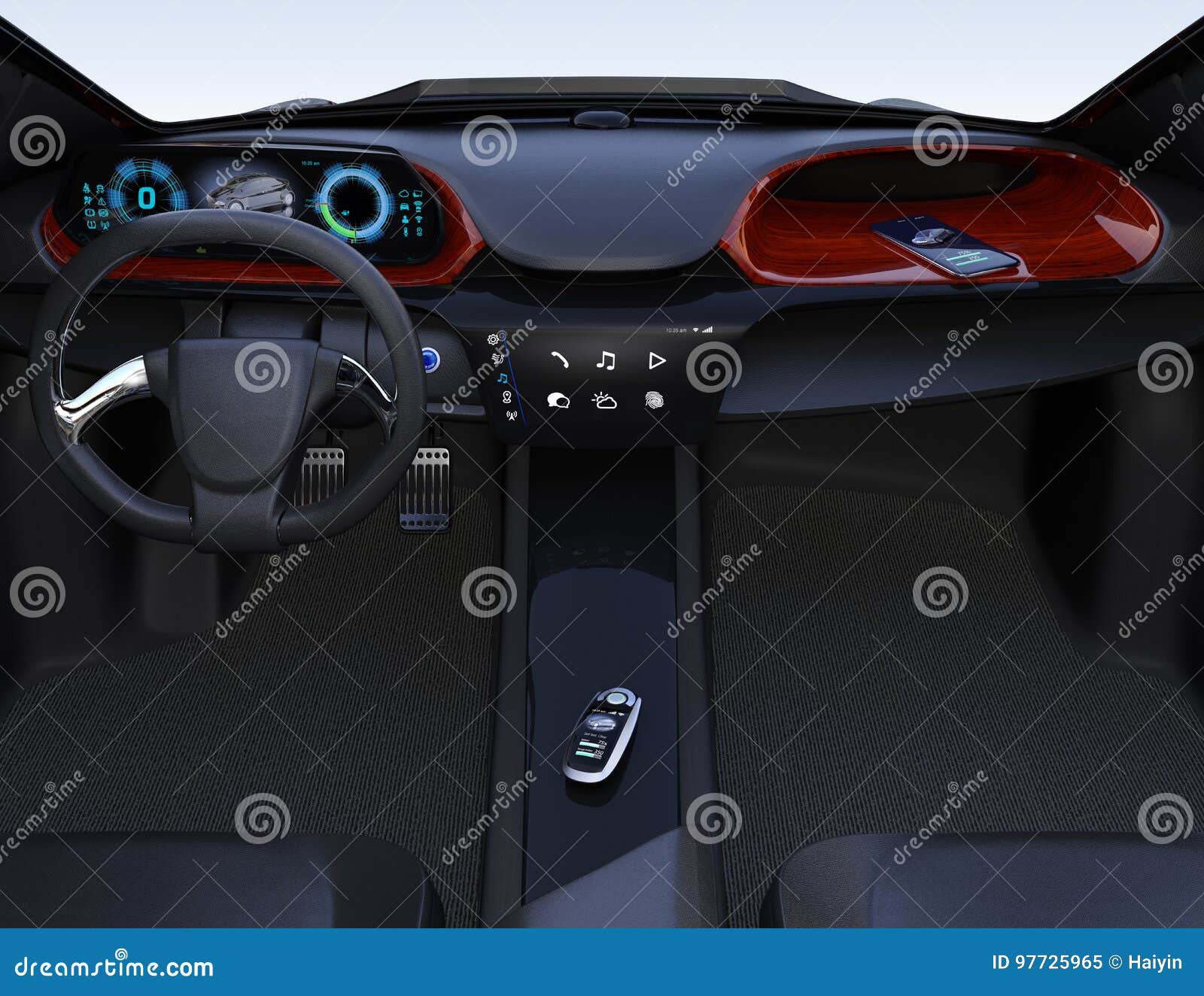 Smart Car Key on Electric Car`s Center Console Stock Illustration ...