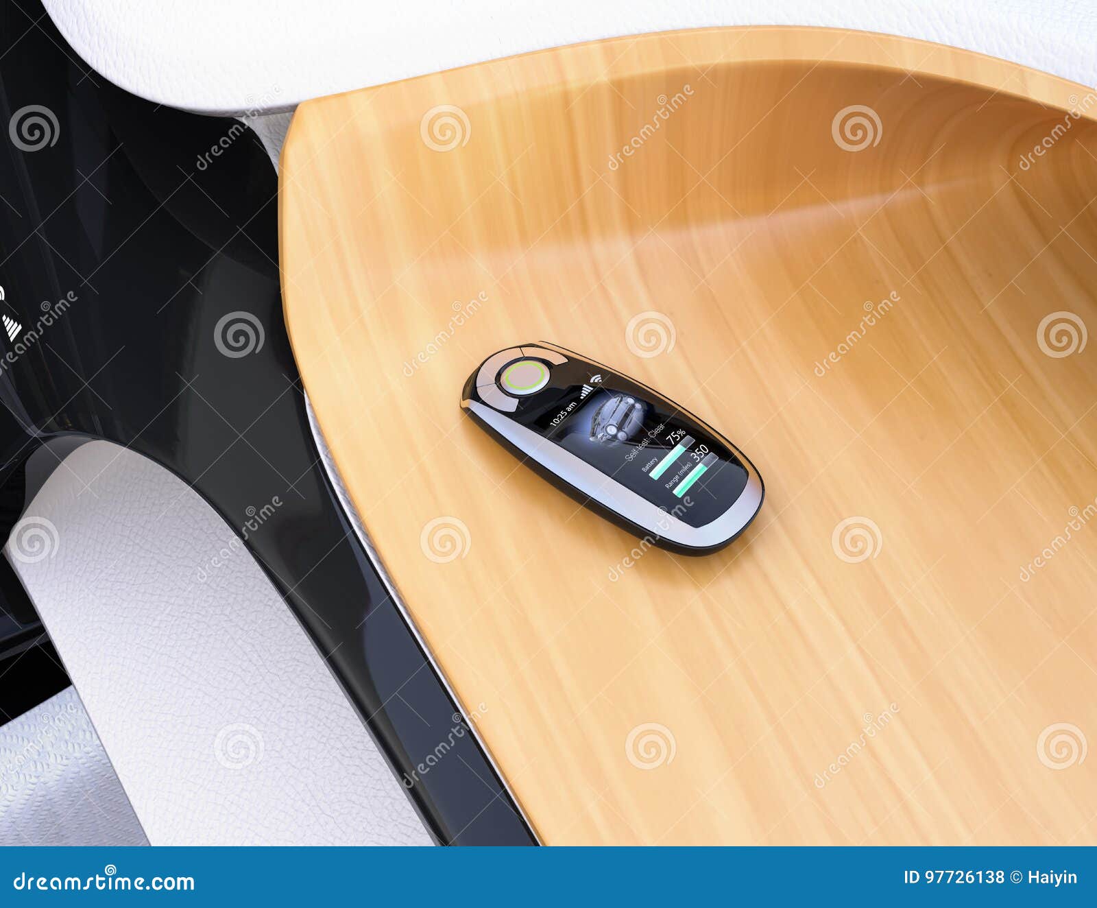 Smart Car Key on Electric Car`s Dashboard Stock Illustration ...