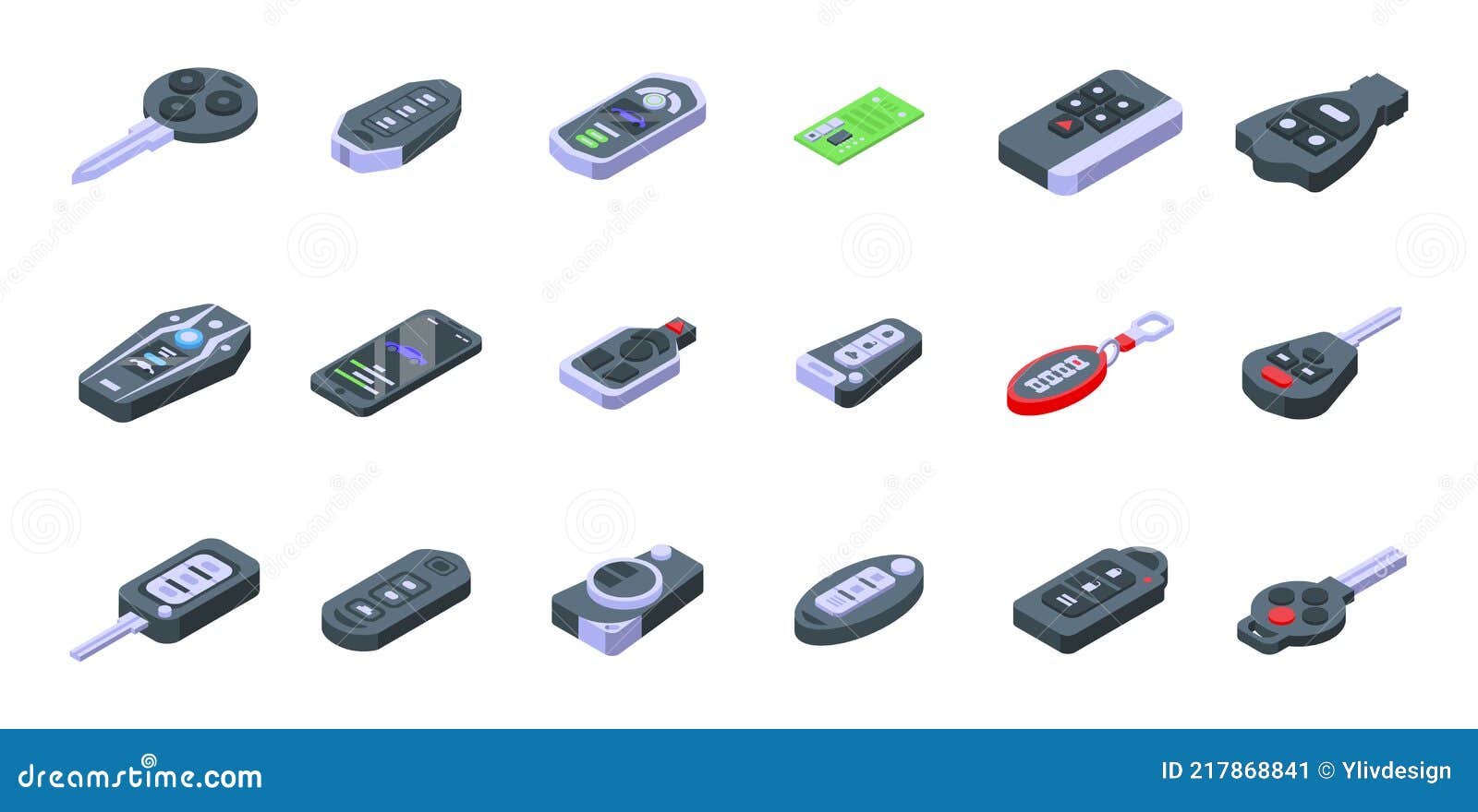 Smart Car Key Icons Set, Isometric Style Stock Vector - Illustration of ...