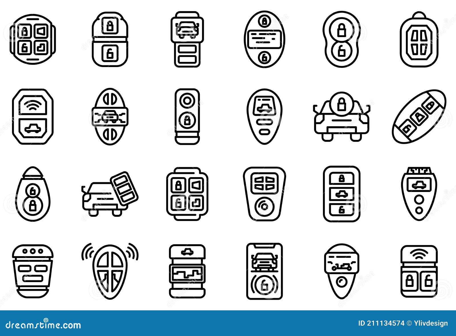 Smart Car Key Icons Set, Outline Style Stock Vector - Illustration of ...