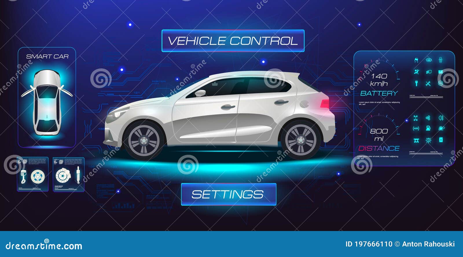 Smart Car. Panel with Car Instrument Settings. Testing, Analysis ...