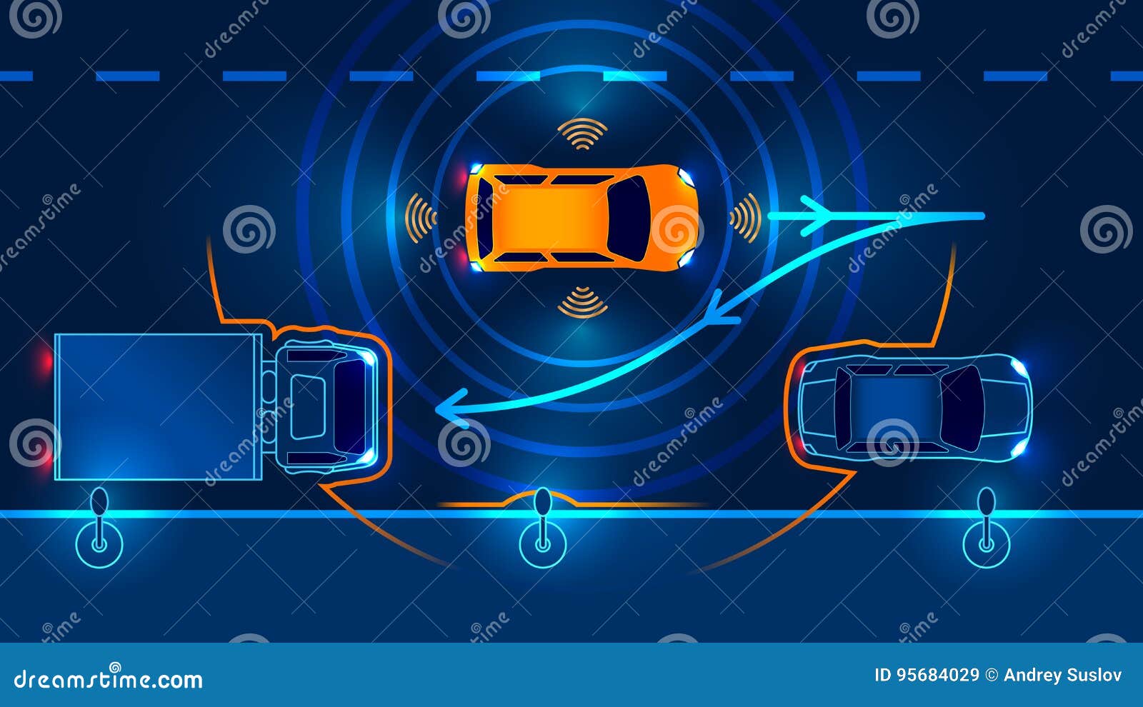 Smart Car Parking Assist System Stock Vector - Illustration of place ...