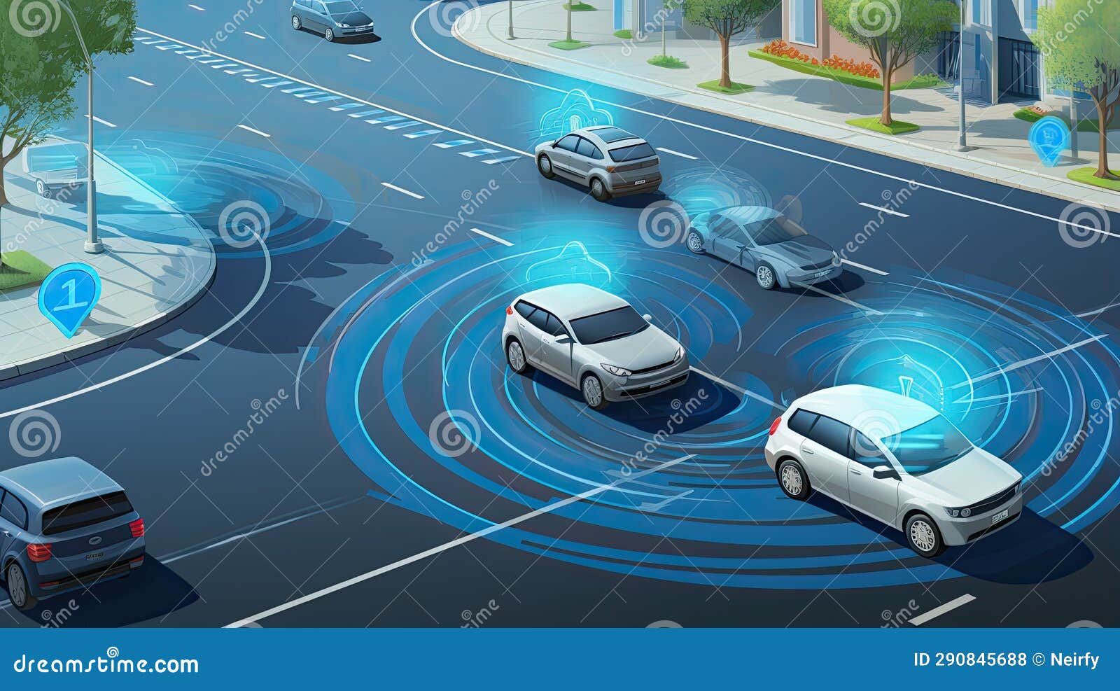 Smart Car Radar Detection System Stock Illustration - Illustration of ...