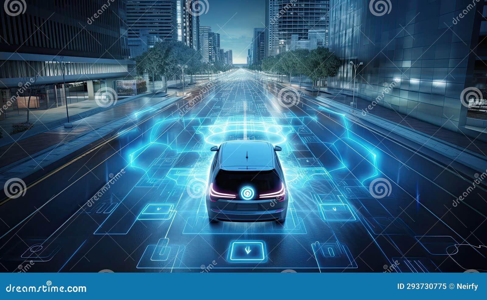 Smart Car Radar Detection System, Driving and Parking in Big City Stock ...