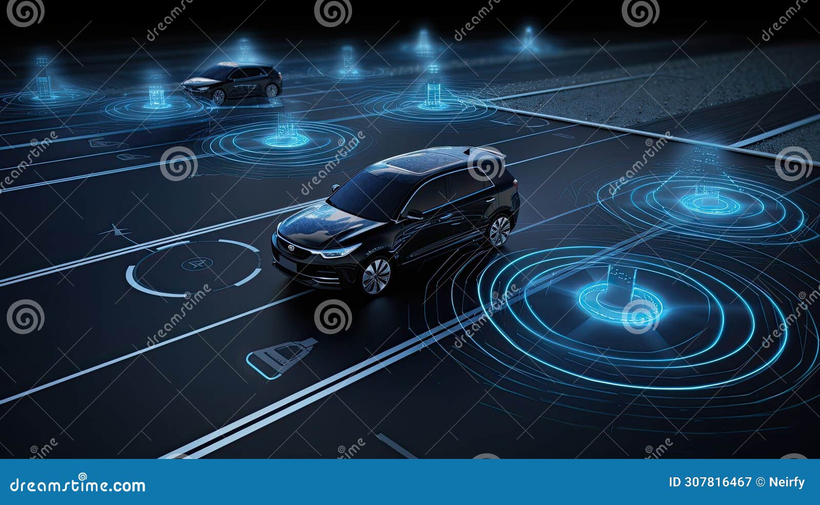 Smart Car Radar Detection System Stock Illustration - Illustration of ...