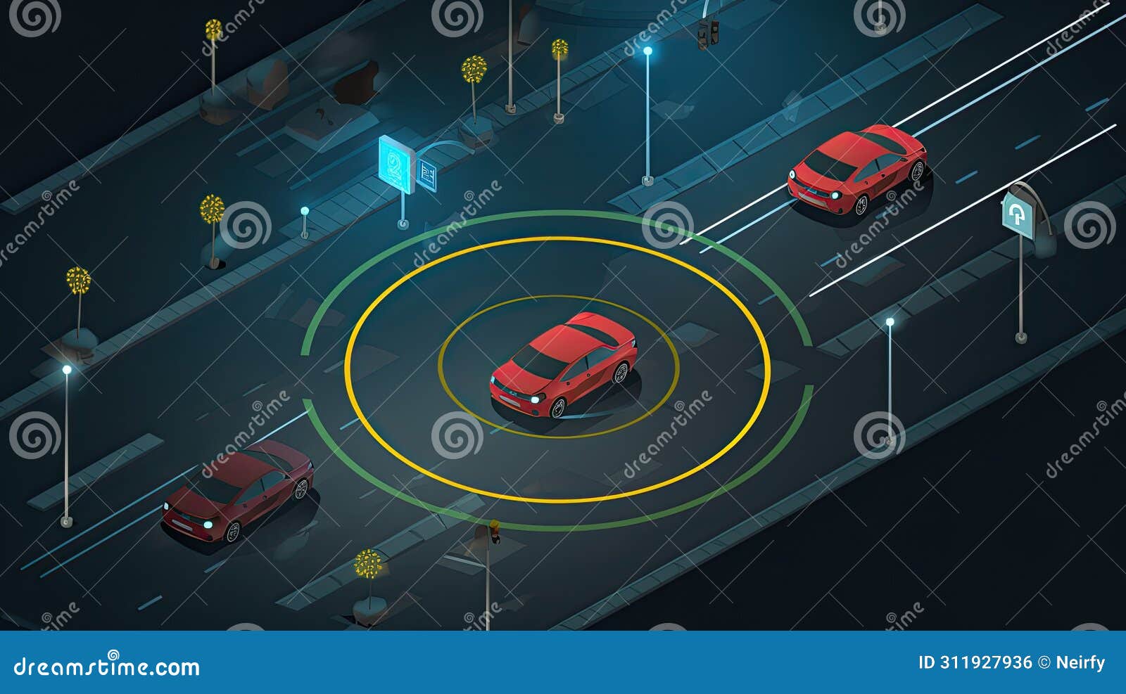 Smart Car Radar Detection System Stock Illustration - Illustration of ...