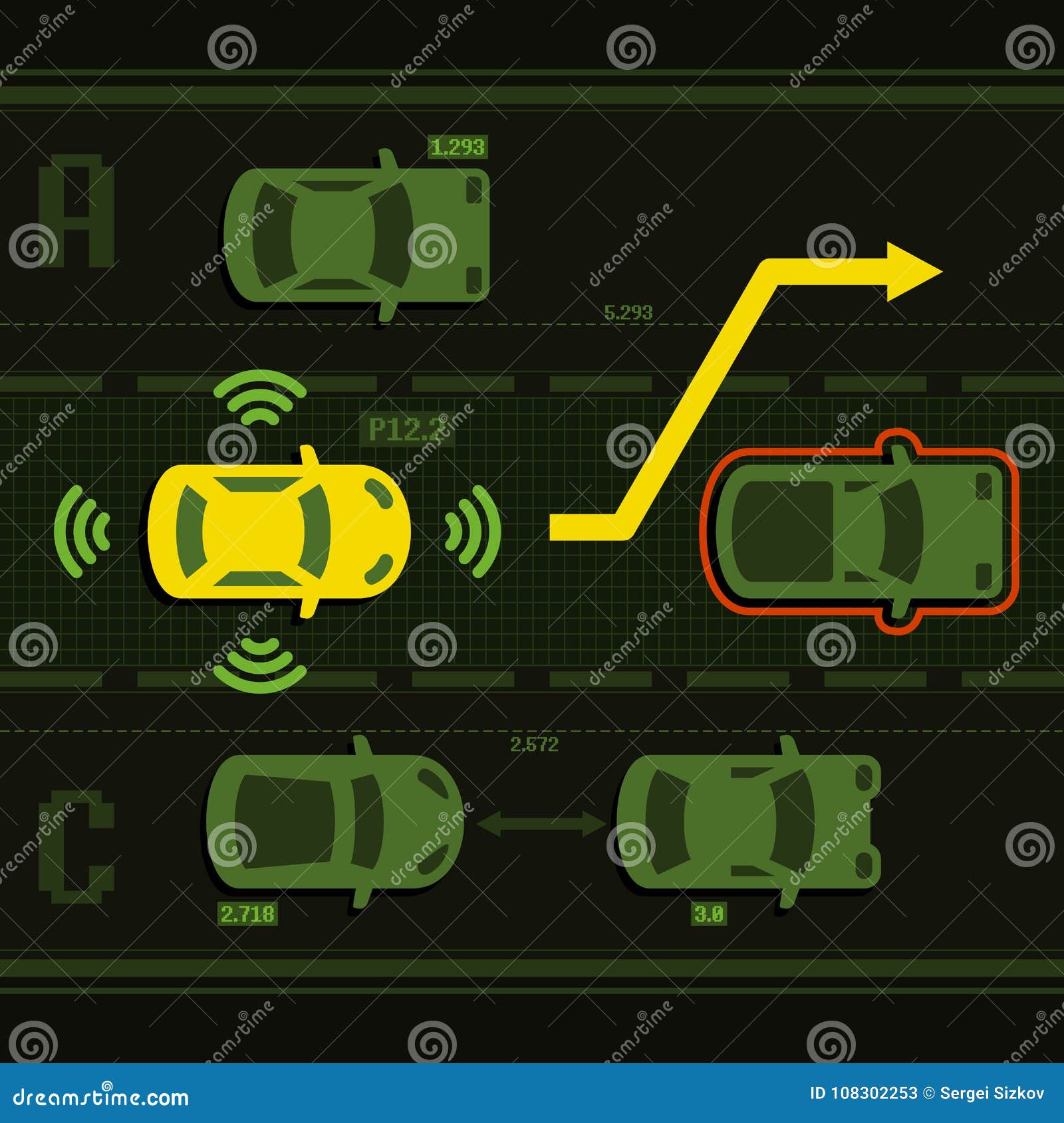 Smart Car on the Road with Traffic. Vector Stock Vector - Illustration ...